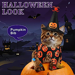 Halloween 5 Pieces Pet Costume Cat Dogs Cosplay Clothes Vampire Cloak Bat Pumpkin Hat Bib with Bells Bat Wings Dinosaur Dragon Wing Cat Collar Small Kitty Puppy Outfits for Halloween Party Pet Cosplay