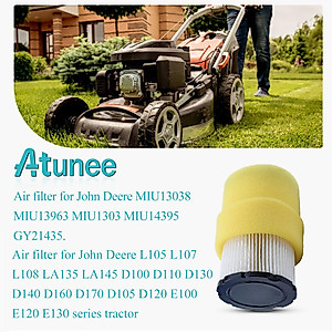 Atunee 3 Pack MIU14395 Air Filter + Pre Filter for John Deere D100 D105 D110 D130 Z225 Z235 Z255 X124 L105 L107 L108 LA135 LA145 E100 E120 E130 Fit GY21435 MIU13038 MIU13963 Lawn Mower Tractor