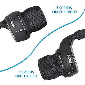 Gylbuz 3x7 Speed Bicycle Twist Shifter 21 Speed Bike Shift Lever and 1 Pair Non-Slip Rubber Handle Bar Grips for Mountain Bike, (GY-SFT70R7-set)