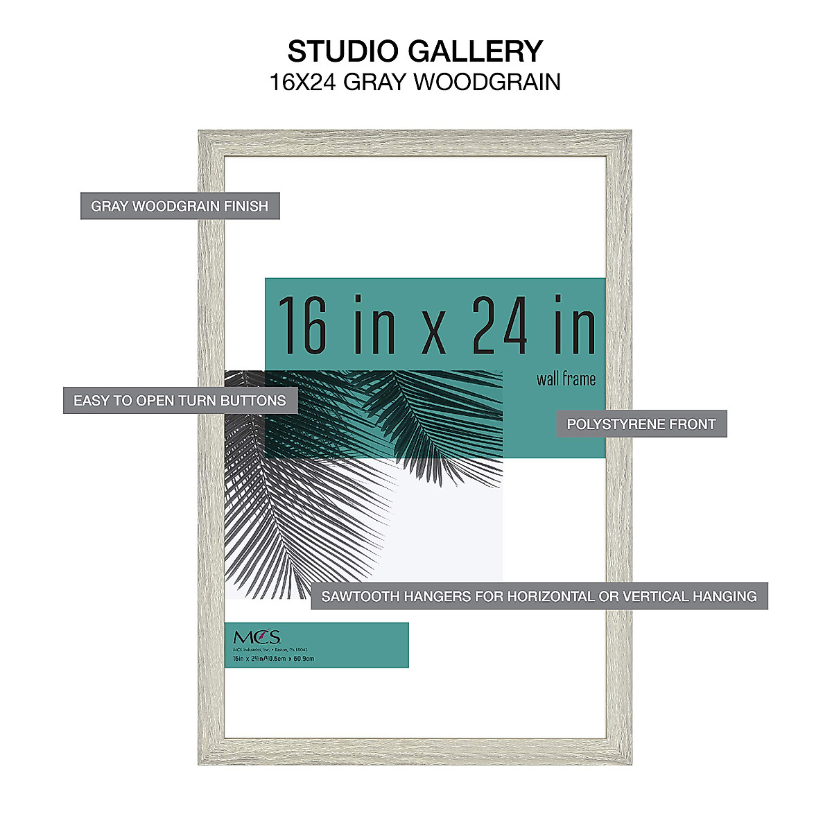 MCS Studio Gallery 16x24 Poster Frame Gray Woodgrain, Vertical & Horizontal Wall Hanging Large Picture Frame for Photos, Posters & Art Prints (2-Pack)