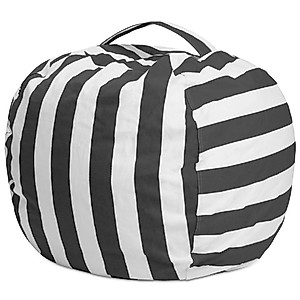 Posh Stuffable Kids Stuffed Animal Storage Bean Bag Chair Cover - Childrens Toy Organizer, X-Large 48" - Canvas Stripes Gray and White