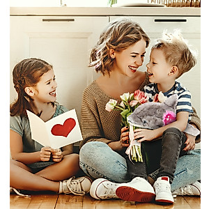 DolliBu Happy Mother's Day Super Soft Plush Grey Dolphin Doll Figure - Cute Stuffed Animal with Pink Heart Message for Best Mommy, Grandma, Wife, Daughter - 12.5" Inch