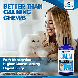Cat Anxiety Relief 90 Day Supply - Faster Absorption Than Cat Calming Treats - Cat Calming Products for All Ages - Liquid Calming Cat Treats for Sleep Aid - 8 Ingredient Blend + Cat Melatonin