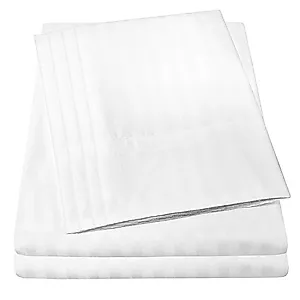 Dobby Stripe Queen Sheets - 6 Piece 1500 Supreme Collection Fine Brushed Microfiber Deep Pocket Queen Sheet Set Bedding - 2 Extra Pillow Cases, Great Value, Queen, Dobby White