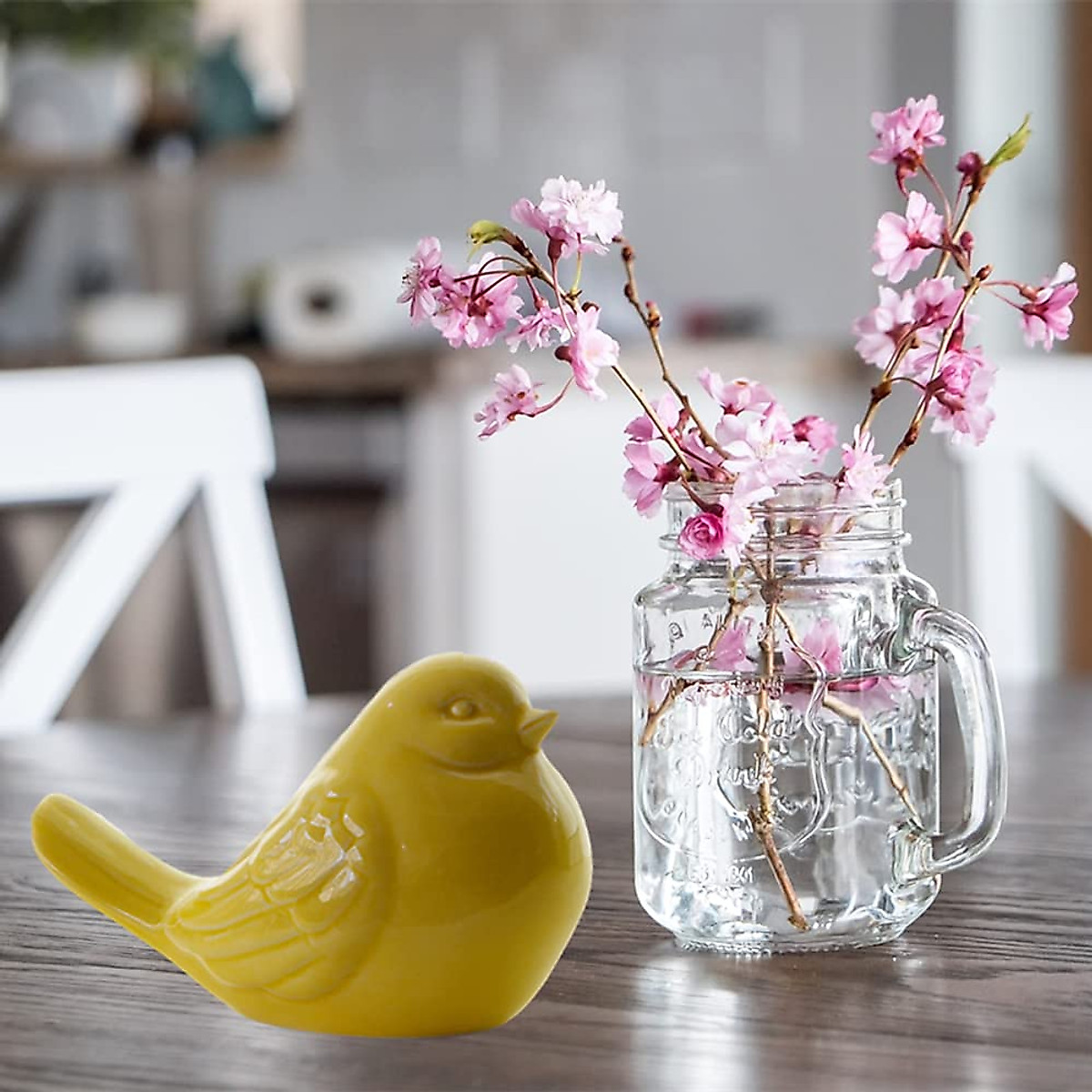 XIOU Ceramic Birds, Porcelain Bird Figurine Statue, Animals Figurines Ornaments, Mini Bird Home Decoration, Statues Decor for Garden Living Room Bedroom Office, Wedding Decor (Yellow)