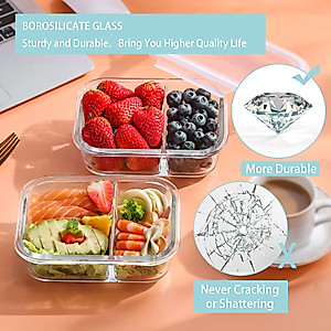 Bayco 10 Pack Glass Meal Prep Containers 2 Compartment, Glass Food Storage Containers with Lids, Airtight Glass Lunch Bento Boxes, BPA-Free & Leak Proof (10 lids & 10 Containers) - Grey