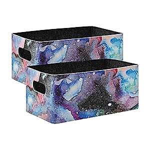 J JOYSAY Watercolor Galaxy Storage Basket Felt Storage Bin Collapsible Nursery Baskets Toy Storage Box Organizer for Living Room Office