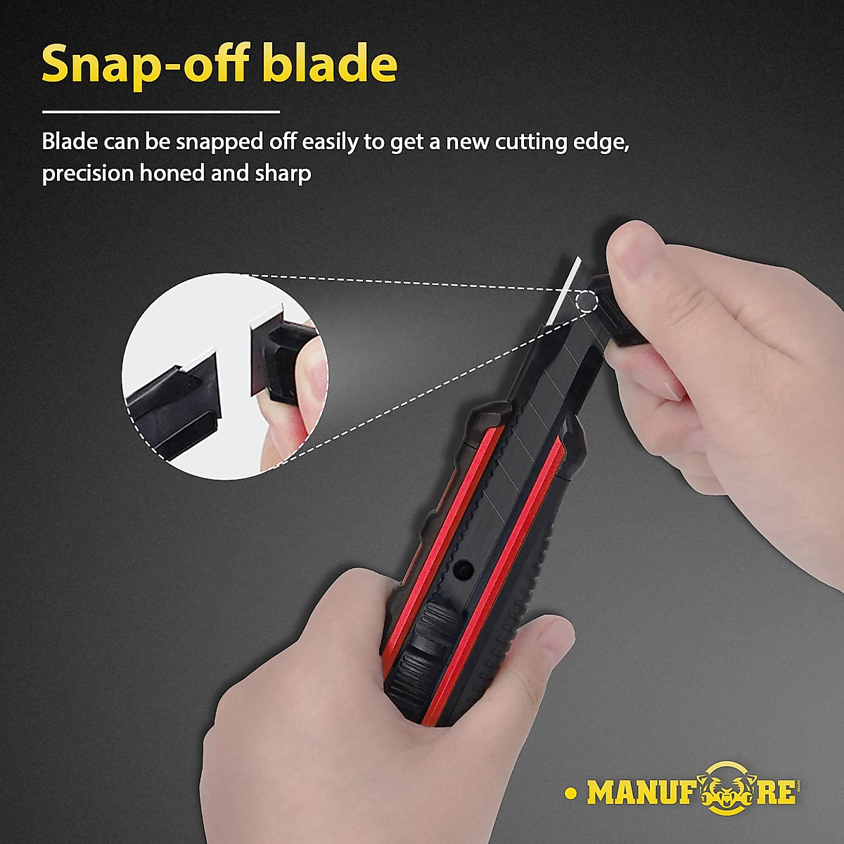 MANUFORE 18mm Utility Knife Heavy Duty Aluminum Alloy Snap-off knife with 10pcs Spare SK5 Steel Ultra Sharp Black Blade for Cutting Paper, Carpet, Cardboard Blue