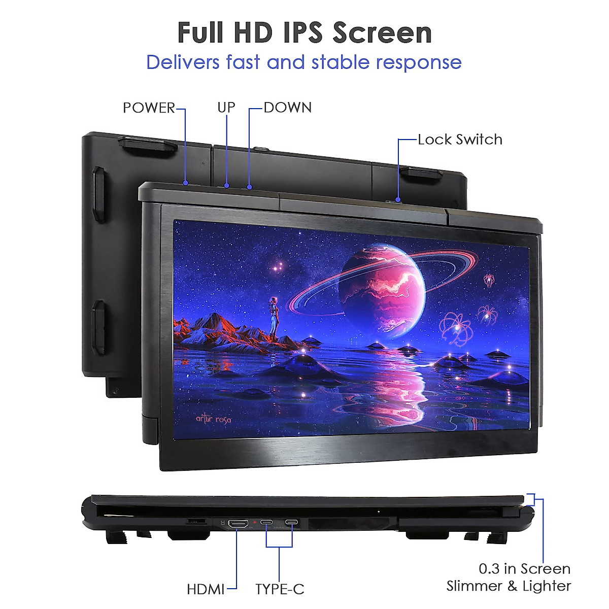 Teamgee Portable Monitor for Laptop, 13.3" Full HD IPS Display, USB HDMI Laptop Dual Screen Extender for Mac, PC, Chrome & Android, Fits All 13.3"-16" Laptops (2022 Version)