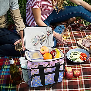 Qilmy Mermaid Lunch Bag for Women Reusable Leakproof Insulated Lunch Tote Bag with Shoulder Strap for Picnic Work Office School Travel