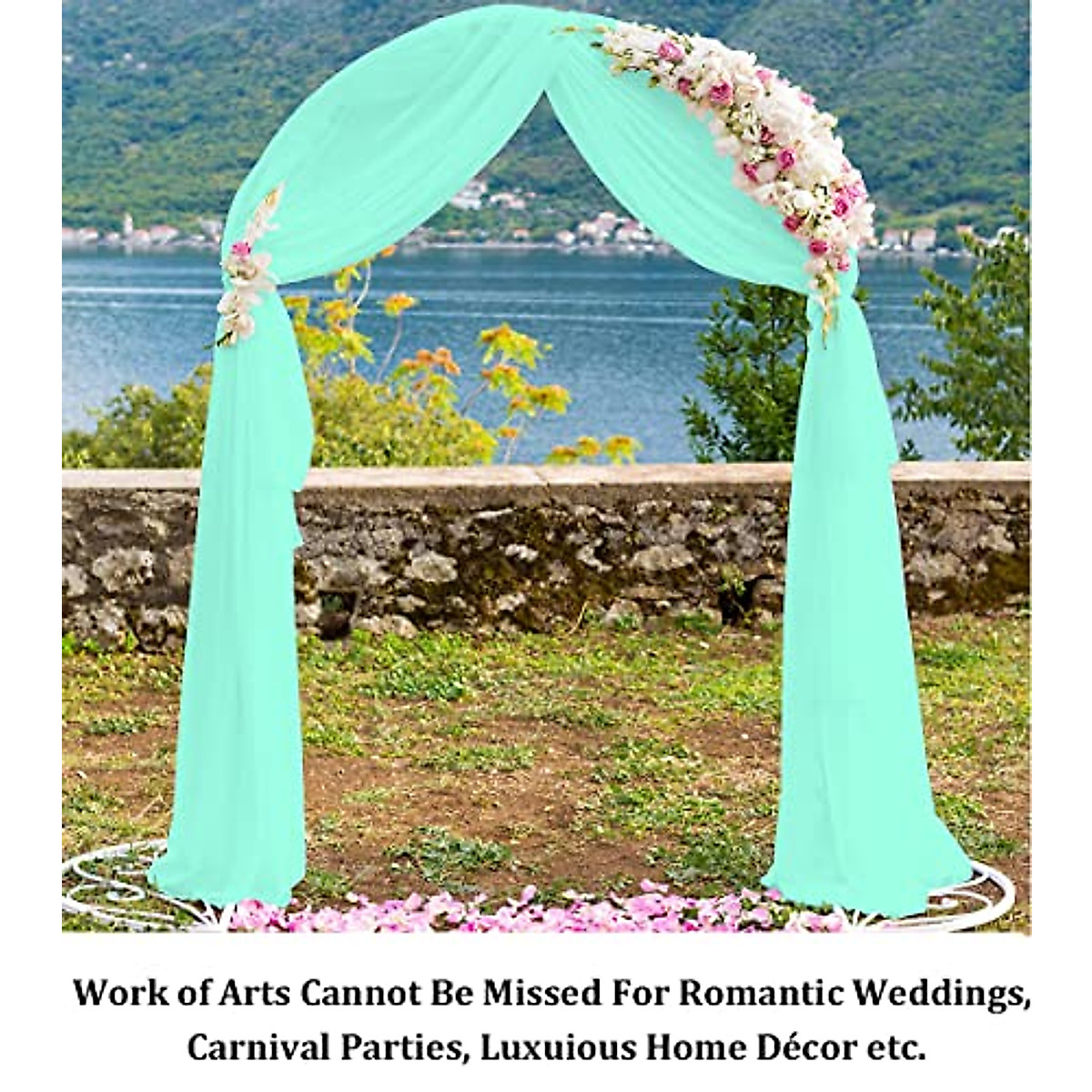 Partisout Chiffon Backdrop Curtain 29x120 inches 2 Panels Chiffon Drapes for Wedding Arch Wedding Backdrop Curtain Panels Semi-Sheer Curtains 120 inches Long Voile Chic Tulle Curtain (29x120, Mint)