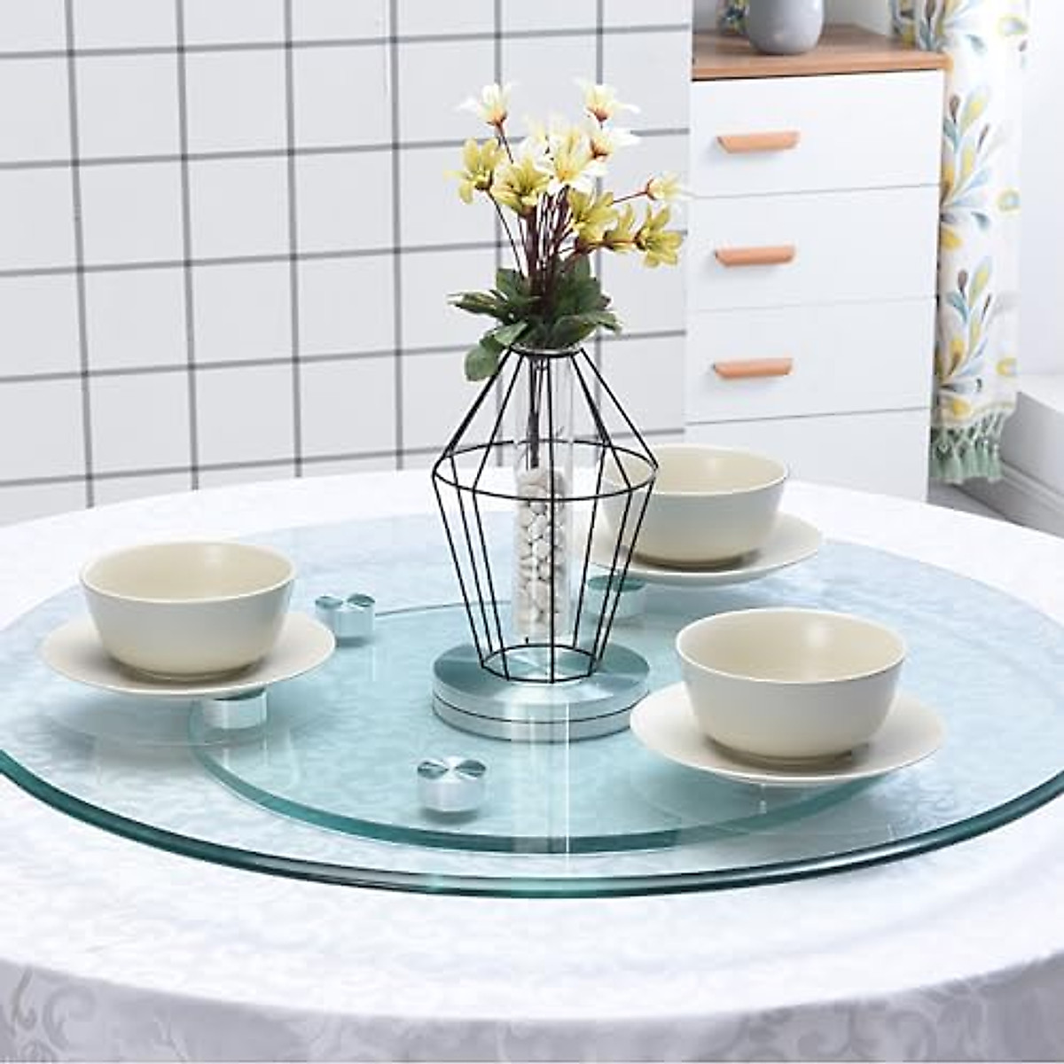 Large Dining Table Turntable, Round Clear Tempered Glass Lazy Susan Rotating Turntable Tray, for Banquets Party Family Dinners Large Swivel Serving Plate ( Color : Clear , Size : 50cm (20inch) )