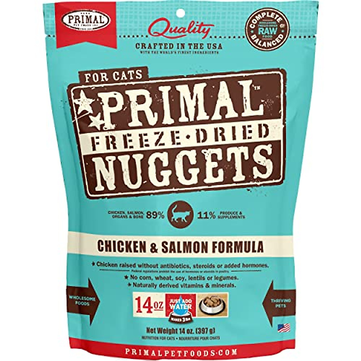 Primal Freeze Dried Cat Food Nuggets Chicken & Salmon, Complete & Balanced Scoop & Serve Healthy Grain Free Raw Cat Food, Crafted in The USA (14 oz)