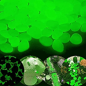 Muzero Glow in The Dark Pebbles, 100pcs Green Glowing Rocks Luminous Stone for Fish Tank, Garden Yard, Path Patio Aquariums Rocks Decor Light Up Rocks