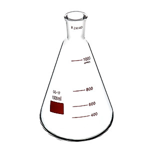 QWORK 1000 mL Borosilicate Glass Erlenmeyer Flask, Thick Wall Flask with 24/40 Outer Joint
