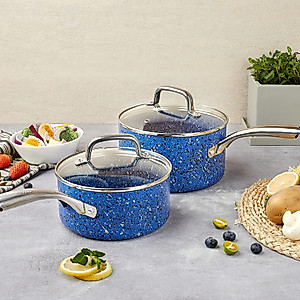HLAFRG Kitchen Nonstick Saucepan Set - 1 Quart and 2 Quart Sauce Pan Set with Lid - Multipurpose Pots Set Use for Home Kitchen or Restaurant (Blue Granite)