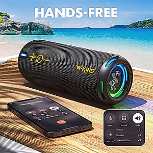W-KING Bluetooth Speakers, IP67 Waterproof Outdoor Portable Wireless Speaker Loud, Customized EQ APP/Deep Bass, 40W HD 360° Stereo Sound with V5.3/DSP/TF/AUX, Party Lights for Halloween, Shower, Home