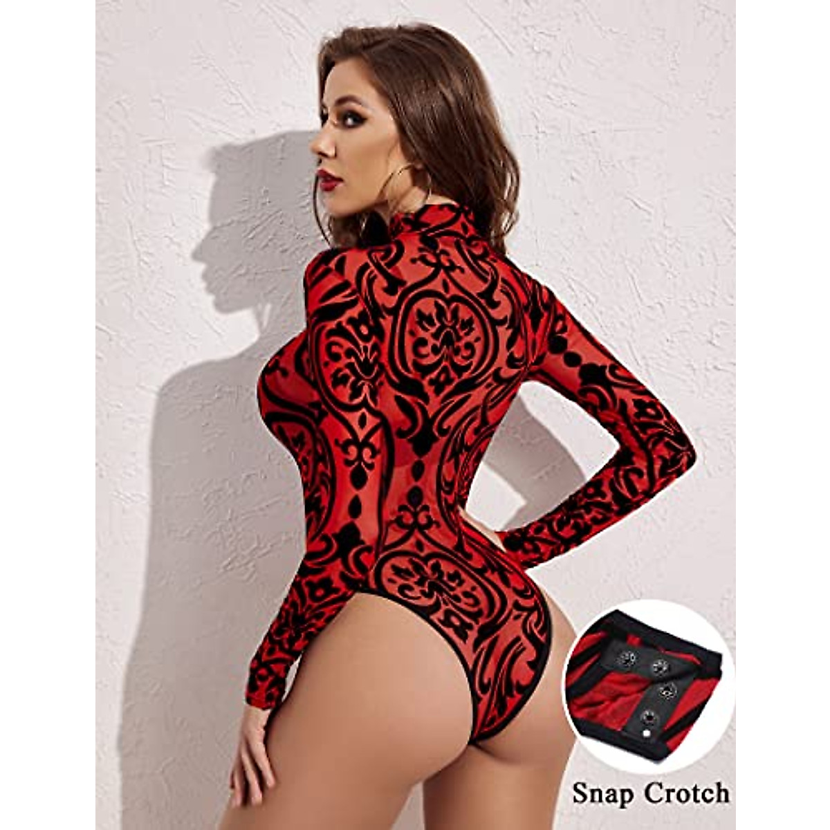 Avidlove Long Sleeve Bodysuit Turtleneck Geo Print Jumpsuit Tops Onr piece Teddy