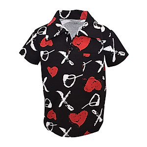 Unique Baby Boys Valentine's Day XOX Print Polo Pullover Shirt (7) Black