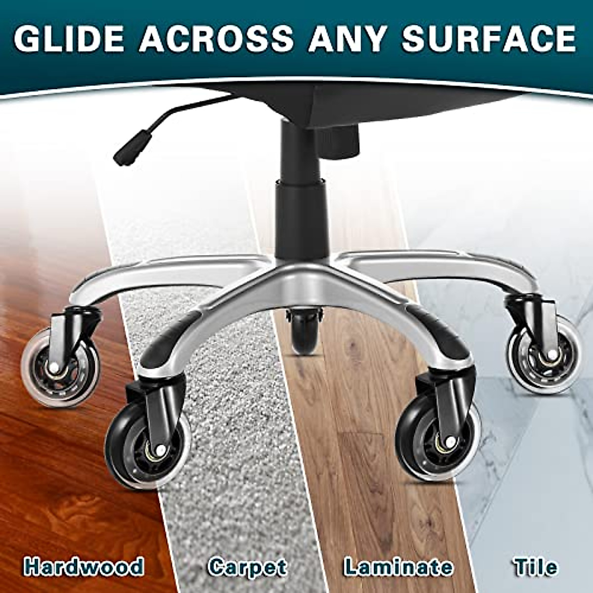 Eyamumo Office Chair Caster Wheels Replacement Rubber Chair Casters Set of 5 Heavy Duty and Safe Office Chair Casters for All Floors Hardwood, Office Chair Wheels for Rubber Chairs to Replace Chair