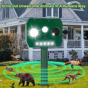 Ultrasonic Animal Repellent Cat Deterrent Outdoor Solar Animal Repellent with Motion Detection&LED Flash Lights Animal Deterrent Devices to Repel Squirrel Raccoon Skunk Repellent for Yard (NO.1582)