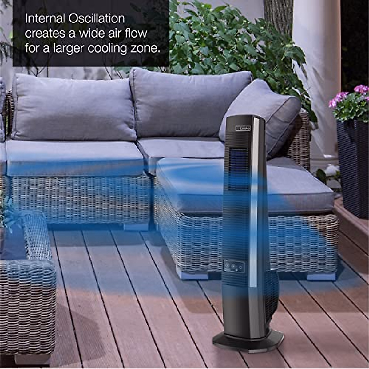 Lasko 42" Portable Outdoor Tower Fan with Bluetooth Technology for Decks, Patios and Porches with 4 Speeds, Night Mode, Internal Oscillation, Black, YF200