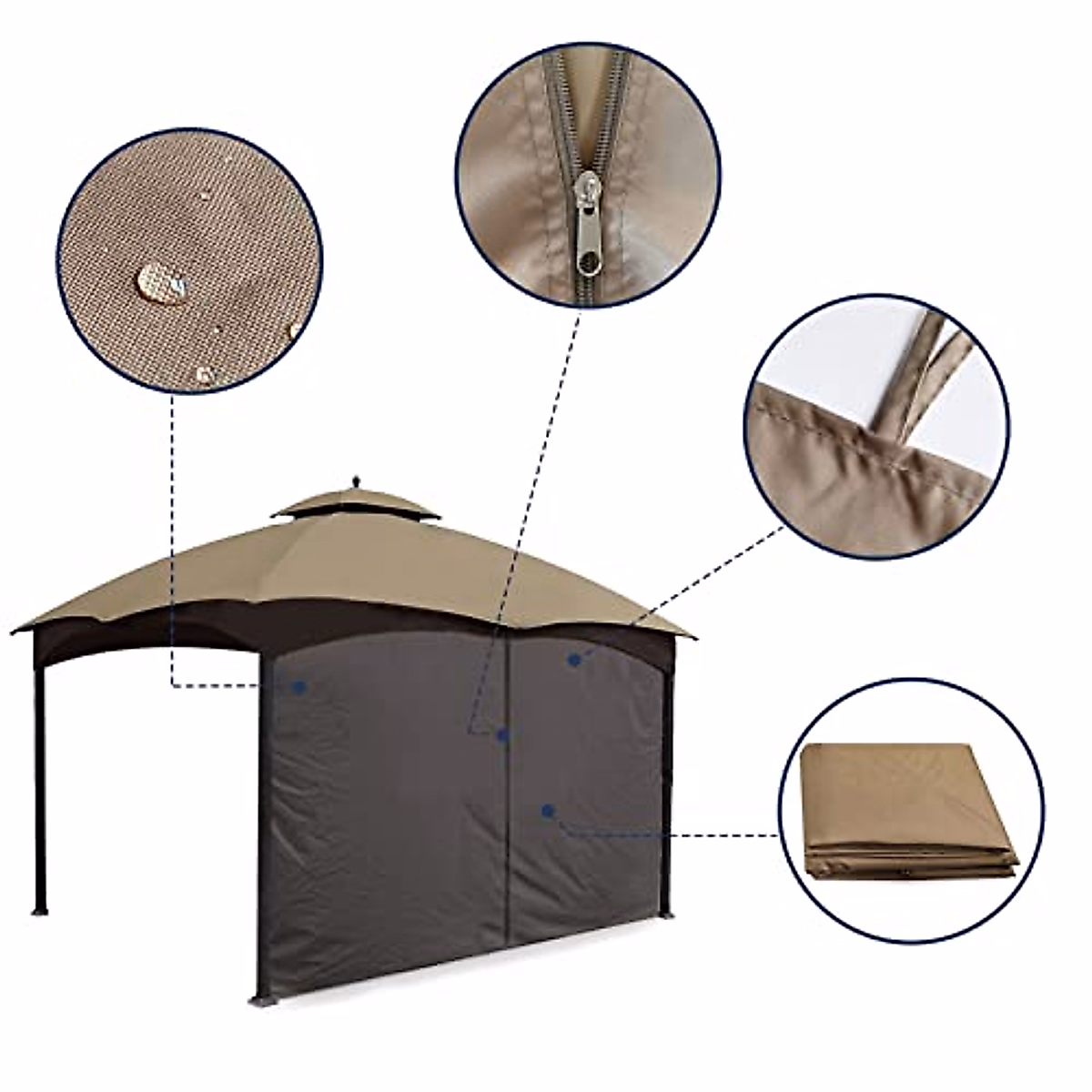 Gazebo Universal Replacement Privacy Curtains - Gafrem 10' x 10' Canopy Side Wall Privacy Panel with Zipper, 1 Panel Sidewall ONLY (Brown)