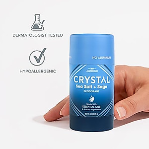 Crystal Magnesium Solid Stick Natural Deodorant, Non-Irritating Aluminum Free Deodorant for Men or Women, Safely and Effectively Fights Odor, Baking Soda Free, Sea Salt + Sage, 2.5 oz