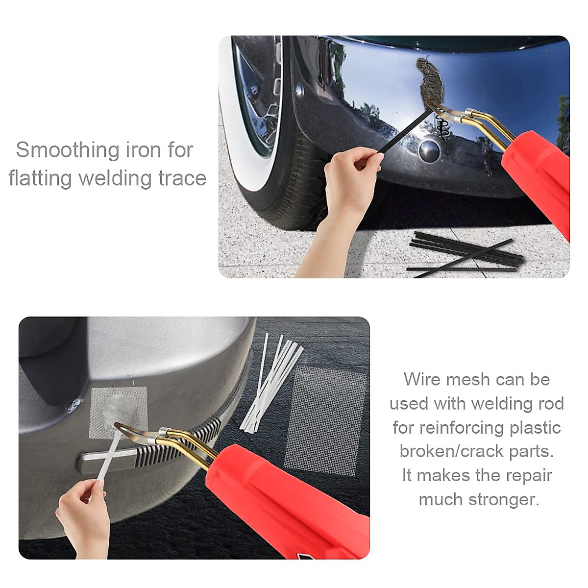 Plastic Repair Welder Kit Hot Stapler & Plastic Welding Iron 2in1, Upgrade 100W Plastic Welding Kit 400 Staples,Welding Rods & Tip, Reinforcing Mesh - Fix Car Bumper Fender Kayak Quick Sturdy Repair