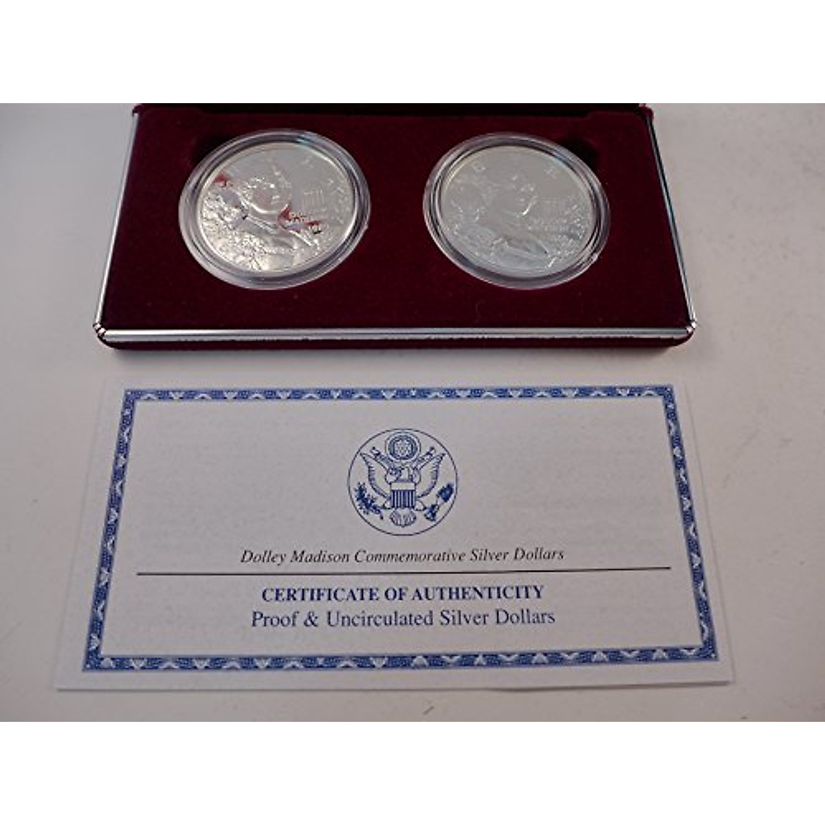 1999 Dolley Madison Silver Dollars Two Piece Set Proof and Uncirculated Gem Uncirculated