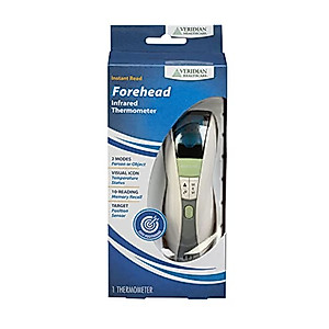 Veridian 09-349 Non-contact Infrared Digital Thermometer, 1-second Readout, Backlit Display, Measures Body and Object/Liquid Temperatures, Memory Recall of Last 10 Readings
