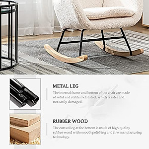 Tsuysi Teddy Rocking Chair Nursery, Upholstered Rocking Chairs with High Backrest and Armrests, Small Glider Chair for Nursery, Living Room, Bedroom (Beige)