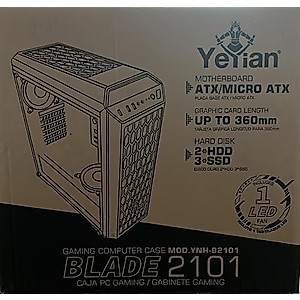 YEYIAN Blade 2101 Gaming PC Case, Acrylic Mid Tower ATX/Micro ATX, LED Fans, SPCC Chassis, Metal Mesh Air Flow, 3 USB/Audio Ports, 16.33"x7.08"x18.85", ROHS CE Certified, Black