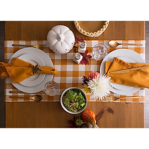 DII Heavyweight Fringed Check Tabletop Collection, Table Runner, 14x108, Pumpkin Spice