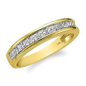 Beyond Brilliance 1.0 Carat Diamond, 14K Yellow Gold Channel Set Princess Cut Diamond Bridal Wedding Band Finger Ring for Women (I-J, I2-I3) Natural Diamond Fine Jewelry Gift Box Included