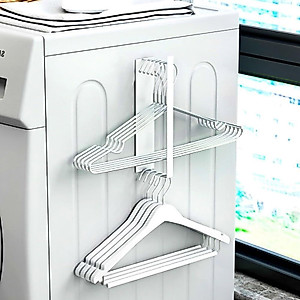 Curject Magnetic Laundry Hanging Rod,Magnetic Hanging Rack,Magnetic Laundry Hook,Magnetic Laundry Organizer,Magnetic Laundry Valet Hanging Rod, Magnetic Hanger Holder for Laundry Room (White)