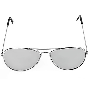 Skeleteen Silver Mirrored Aviator Sunglasses - Military Style Mirror Sun Glasses with Metal Frame and UV 400 Protection