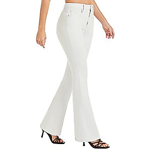 LAMLUCK Women's Flare Bell Bottom Jeans Fashion Wide Leg Jeans Womens High Rise Bootcut Jeans Womens Stretch Jeans - White Jeans for Women Skinny Boot Cut Denim Pants, White 610, Size 4