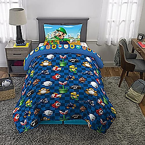 Franco Kids Bedding Super Soft Comforter and Sheet Set, 4 Piece Twin Size, Mario