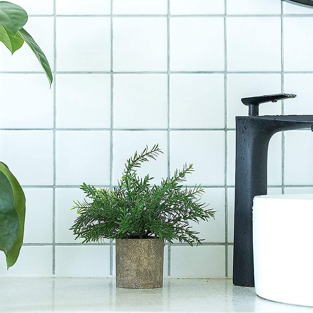 HC STAR Potted Artificial Pant Fake Green Grass with Pot Decorative Lifelike Set of 6 (High-Foot, Green-4 & Purple-2)