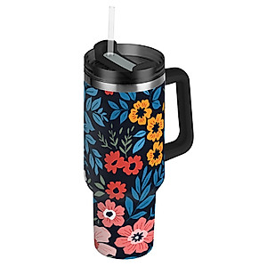 Yasala Car Tumbler with Handle Spring Vivid Flower Travel Mug Coffee Cup Insulated Beverage Container Mega Cup for Hot Cold Drinking Thermos Water Bottle Cupholder Friendly 40 oz