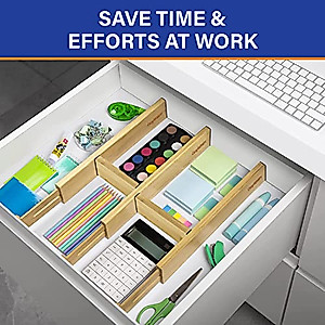 CozyVenient Adjustable Bamboo Drawer Dividers for Clothes, Kitchen Utensils, Office Desks, Bathroom Accessories, Socks and Underwear, and Personal Items, 4 Dividers with 4 Partitions