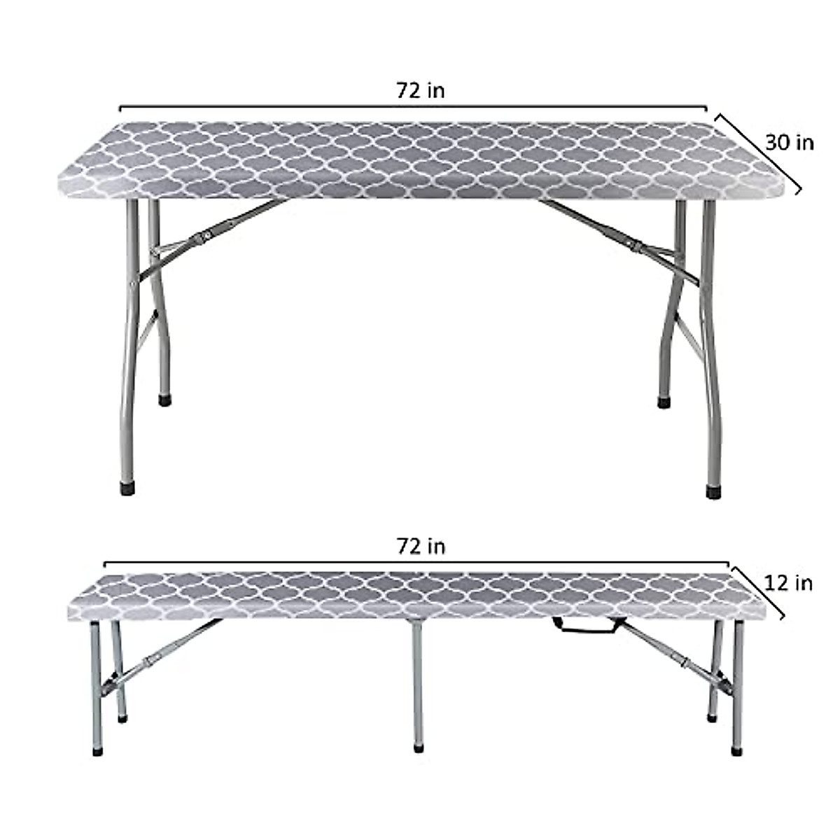 Vinyl Picnic Table Cover and Bench Covers Fitted Tablecloth,4lb Double Flannel Backing Elastic Edge Waterproof Wipeable Plastic Tabel Cover Vinyl Tablecloth for Indoor Outdoor Parties 3pcs - 72*30 in