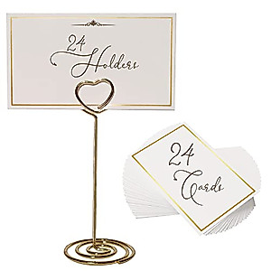 CARDIFY 24 Table Number Holders Gold 3.5 Inches with Customized Place Cards for Wedding Party Home Office Use, Sturdy Place Card Holder Durable to Hold Food Labels, Photos, Memo etc