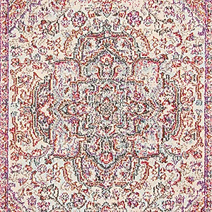 SAFAVIEH Madison Collection 8' x 10' Beige / Fuchsia MAD259B Shabby Chic Medallion Distressed Non-Shedding Living Room Bedroom Dining Home Office Area Rug
