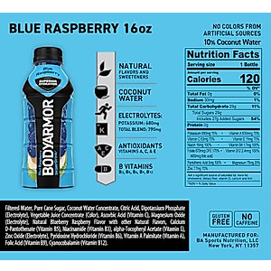 BODYARMOR Sports Drink Sports Beverage, Blue Raspberry, Coconut Water Hydration, Natural Flavors With Vitamins, Potassium-Packed Electrolytes, Perfect For Athletes, 16 Fl Oz (Pack of 12)