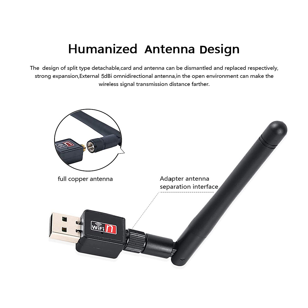 OSGEAR USB WiFi Adapter for PC 150Mbps Wireless Network Card Dongle 802.11N 2.4GHz with High Gain Antenna with Windows 10 8 7 XP Mac Linux Driver Support