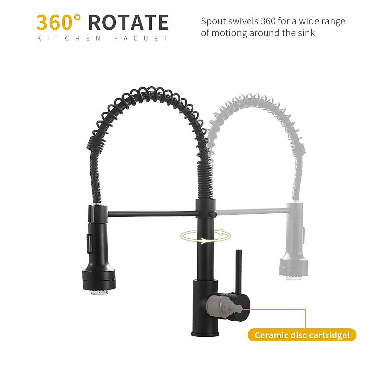 AIMADI Kitchen Faucet with Sprayer, Modern Single Handle Pull Down Sprayer Spring Matte Black Kitchen Sink Faucet with LED Light