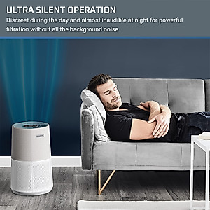 Rowenta Pure Air City Air Purifier 876 Square Foot Room Dust Pet Dander Smoke Mold Pollen Bacteria Virus Allergen, Odor Removal, for Home Office Nursery, HEPA Filter PU2840