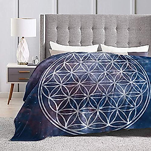 Fashion Flannel Plush Throw, 80" x 60", Sacred Geometry Universe Flower of Life Mandala Pattern Throw Blanket for Better Sleep Work, Air Conditioning Blanket and Comfy Hypoallergenic